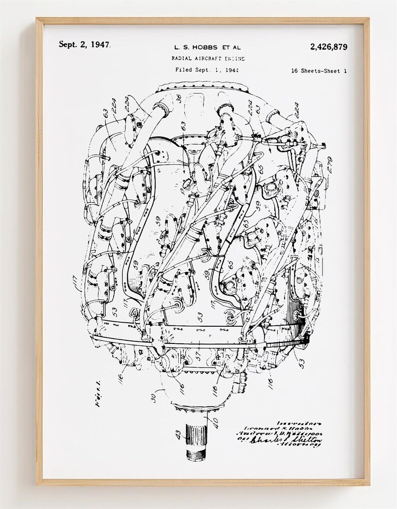 Radial Aircraft Engine Blueprint Poster, Radial Aircraft Engine Patent ...