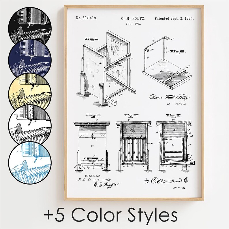 Beehive Blueprint Poster, Beehive Patent Wall Art Minimalistic, Gift ...