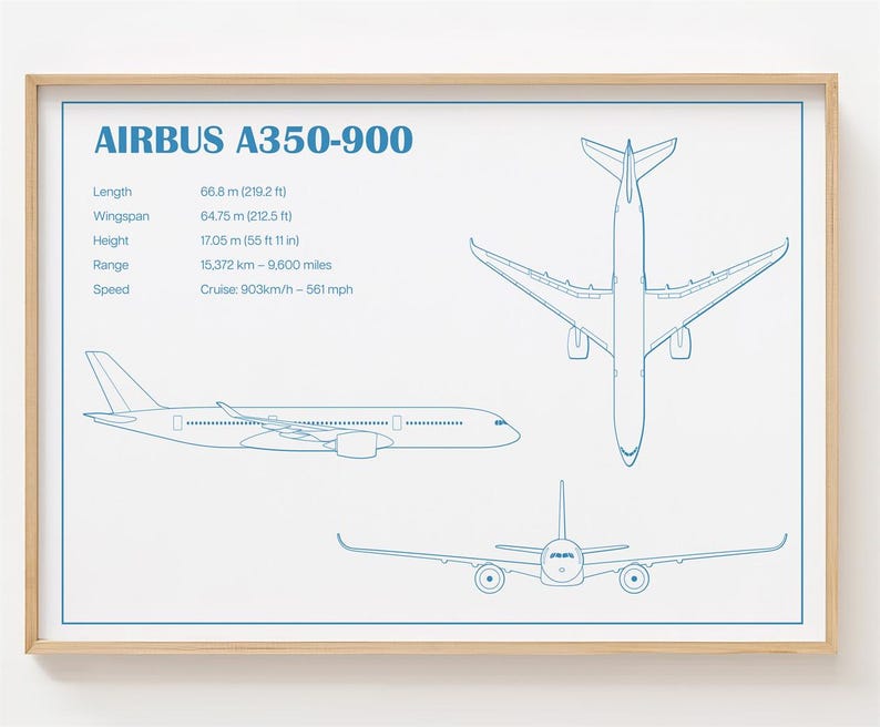 Airbus A350-900 Poster, Airbus A350-900 Print Custom Airplane [UNFRAMED ...