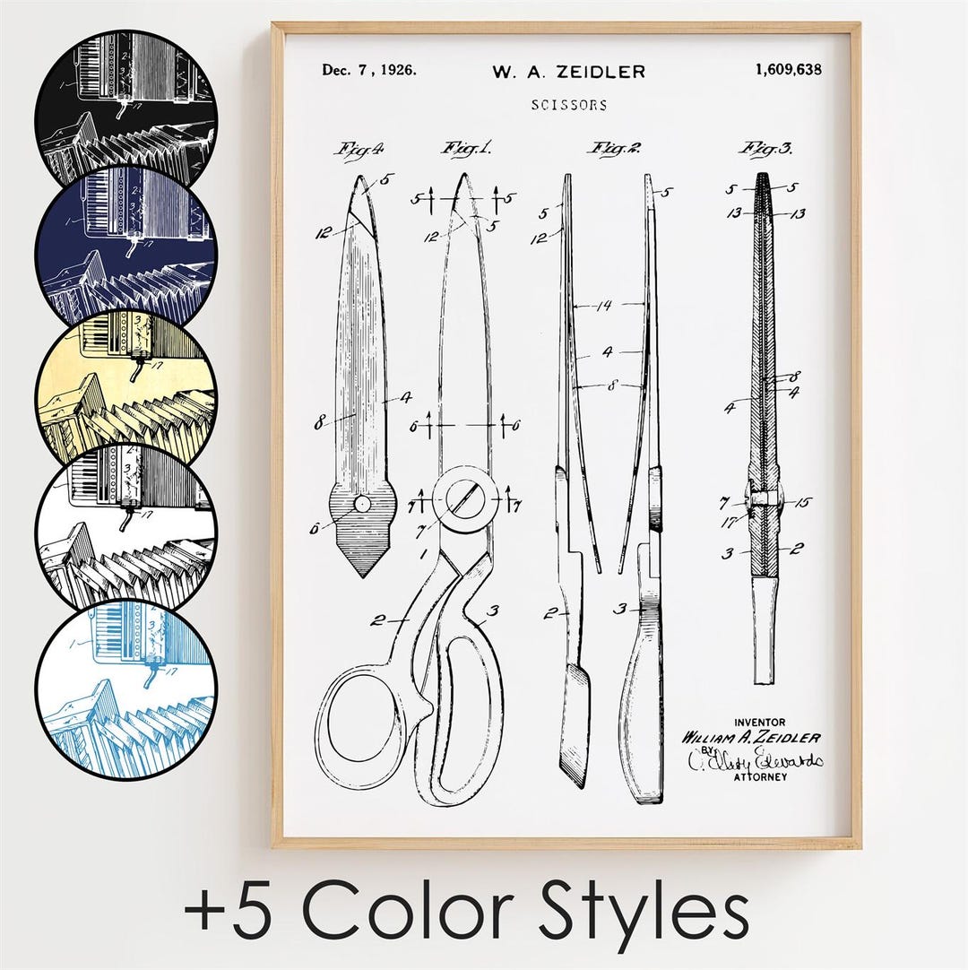 Scissors Blueprint Poster, Scissors Patent Wall Art Minimalistic, Gift ...