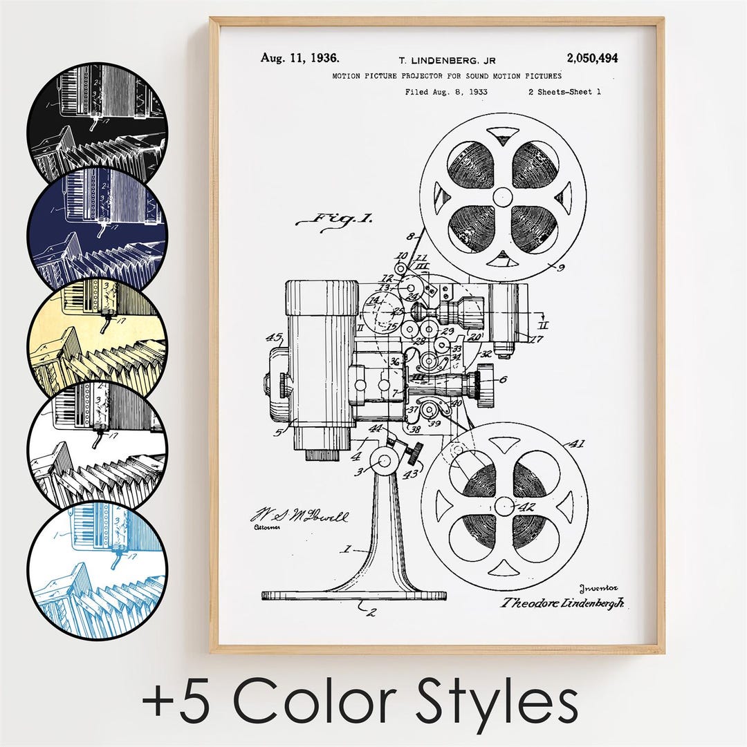 Film Projector Blueprint Poster, Film Projector Patent Wall Art ...