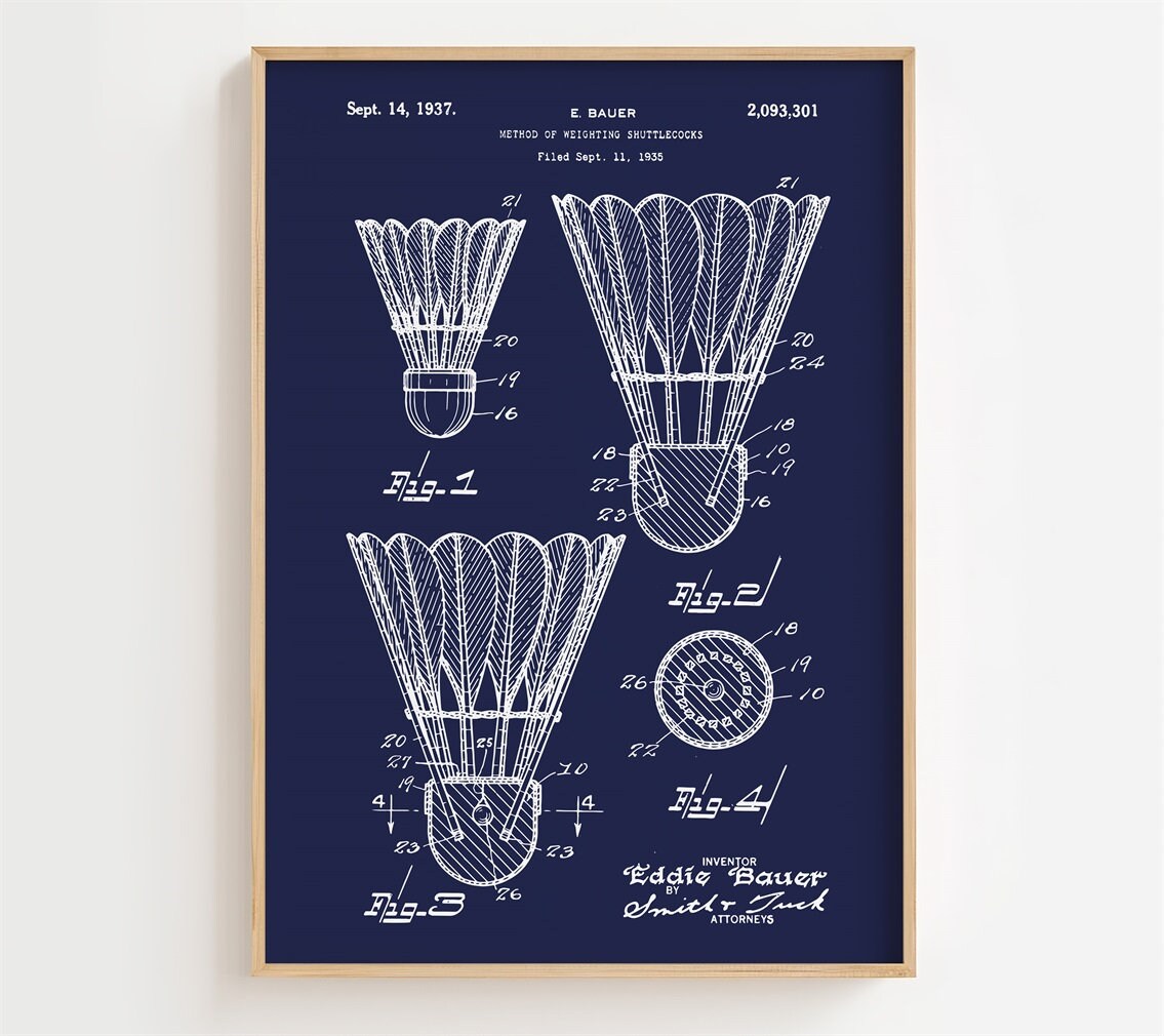 Badminton Shuttle Blueprint Poster, Patent Wall Art Minimalistic, Gift ...