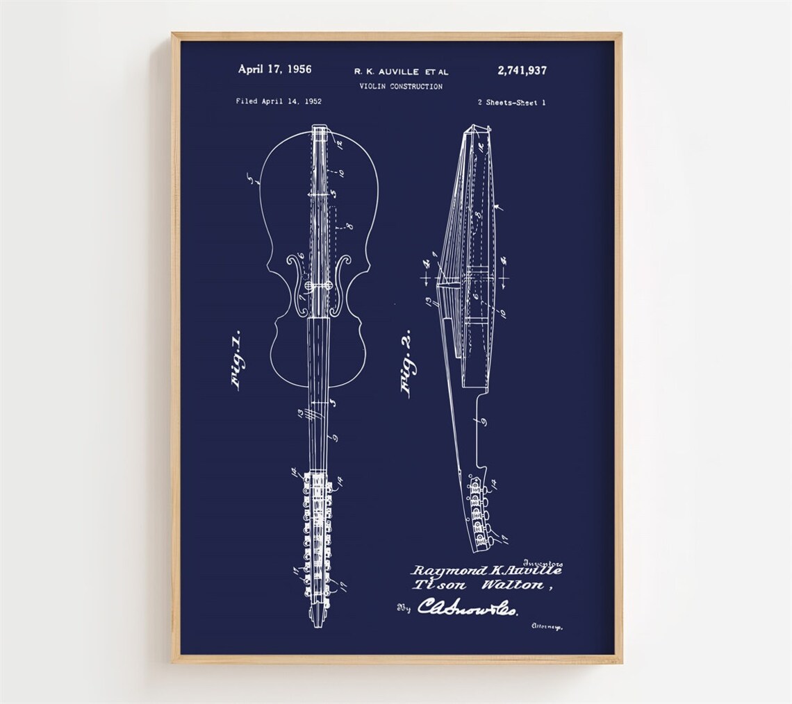 Violin Blueprint Poster, Patent Wall Art Minimalistic, Gift Decor ...
