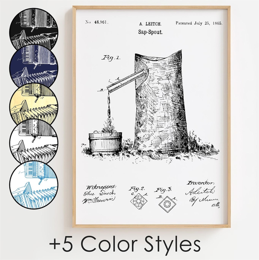 Maple Syrup Tap Blueprint Poster, Maple Syrup Tap Patent Wall Art ...