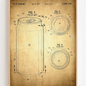 Soda Can Blueprint Poster, Soda Can Patent Wall Art Minimalistic, Gift ...