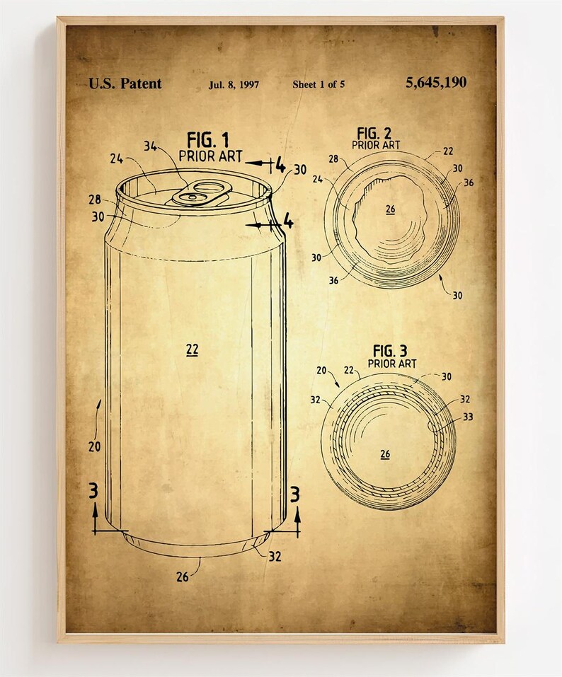 Soda Can Blueprint Poster, Soda Can Patent Wall Art Minimalistic, Gift ...