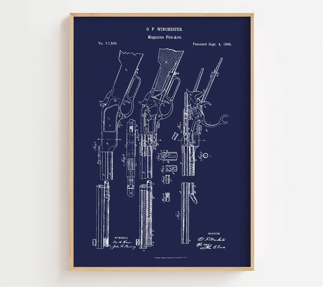 1866 Winchester Rifle Blueprint Poster, Patent Wall Art Minimalistic ...