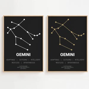 Zodiac Gemini Symbols Poster, Zodiac Gemini Print Minimalistic, Wall ...