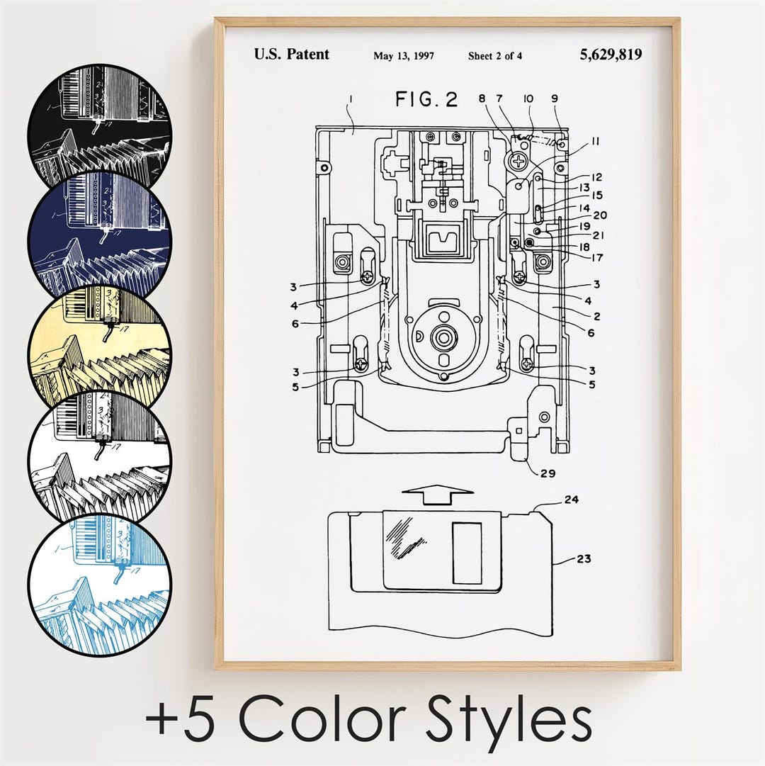 Floppy Disk Blueprint Poster, Floppy Disk Patent Wall Art Minimalistic ...