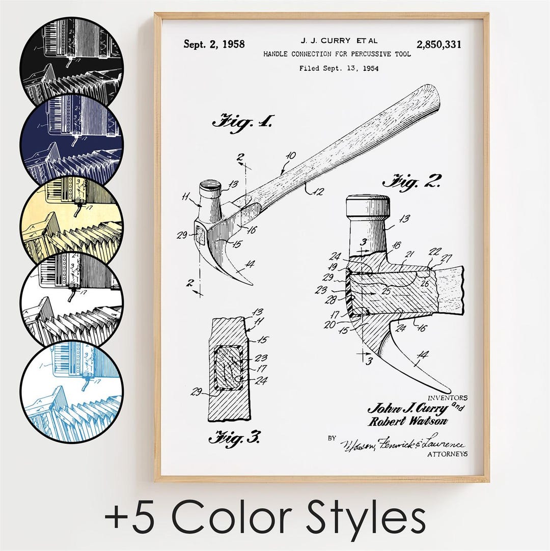 Hammer Blueprint Poster, Hammer Patent Wall Art Minimalistic, Gift ...