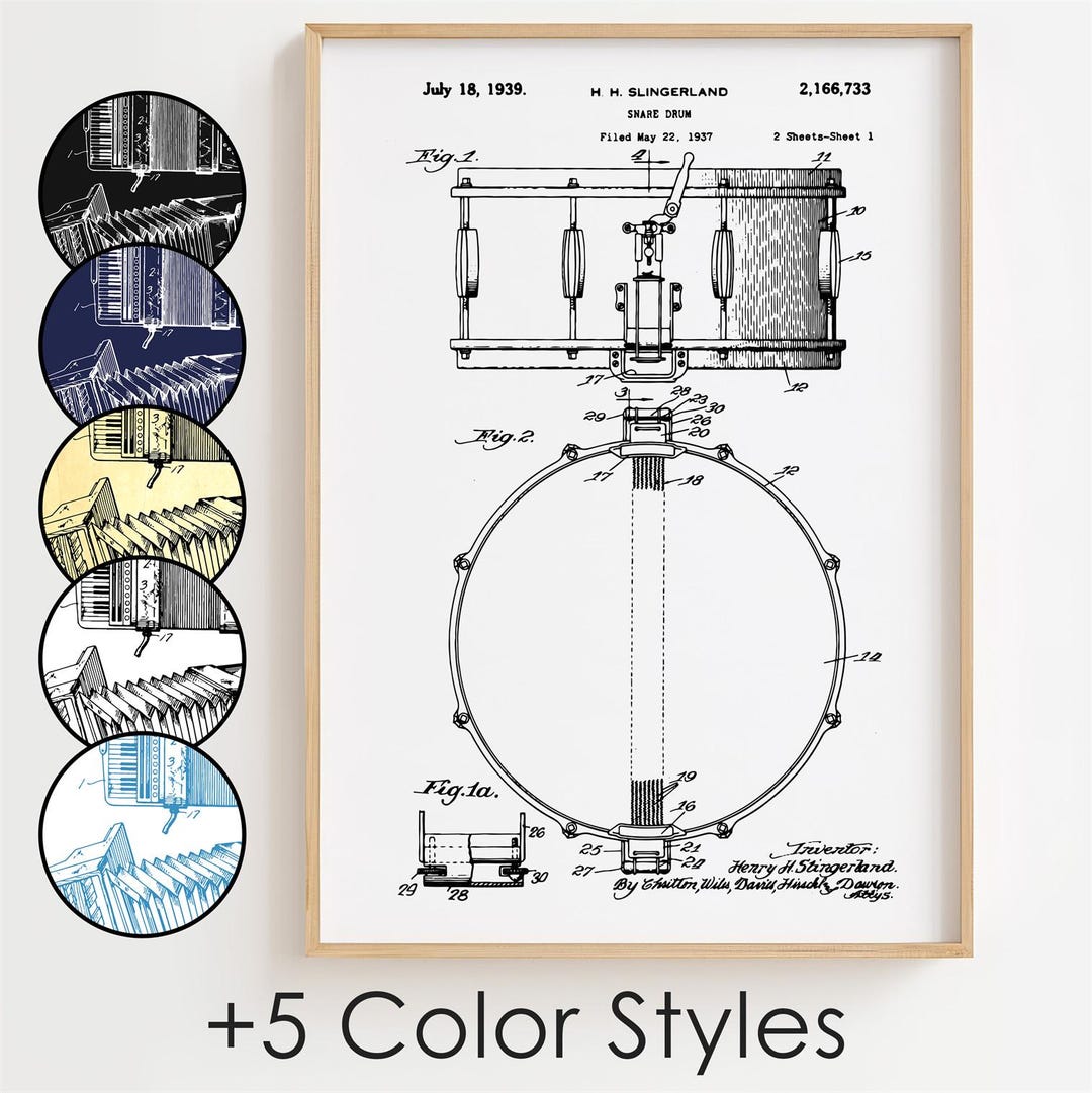 Snare Drum Blueprint Poster, Snare Drum Patent Wall Art Minimalistic ...