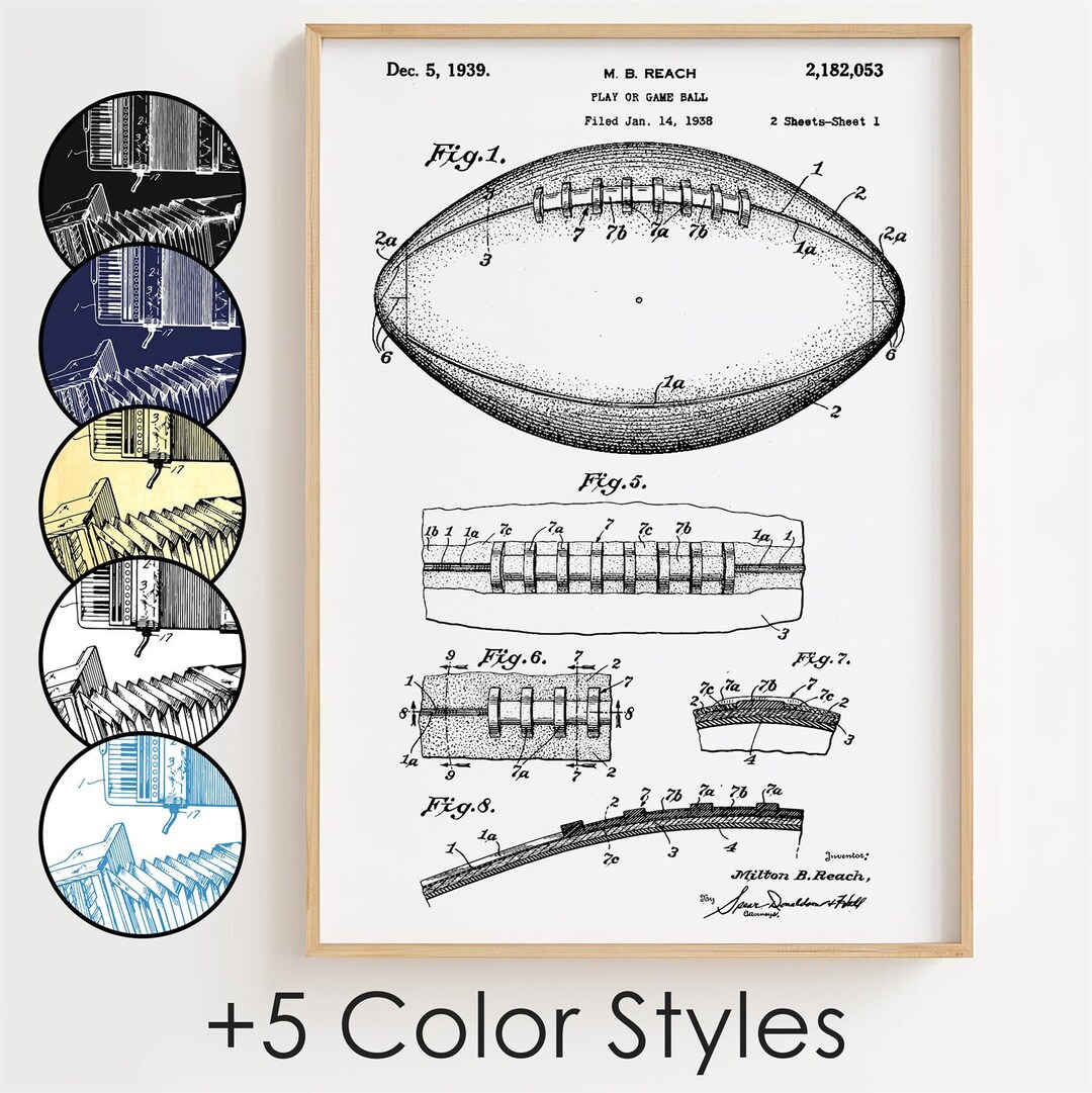 American Football Ball Blueprint Poster, American Football Ball Patent ...