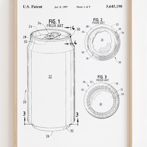 Soda Can Blueprint Poster, Soda Can Patent Wall Art Minimalistic, Gift ...