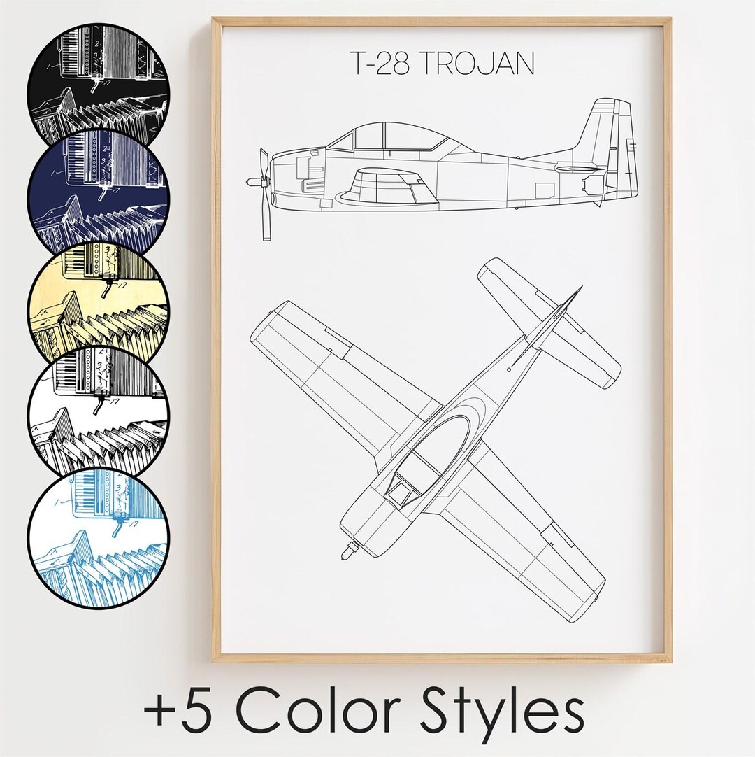 T-28 Trojan Blueprint Poster, T-28 Trojan Patent Wall Art Minimalistic ...