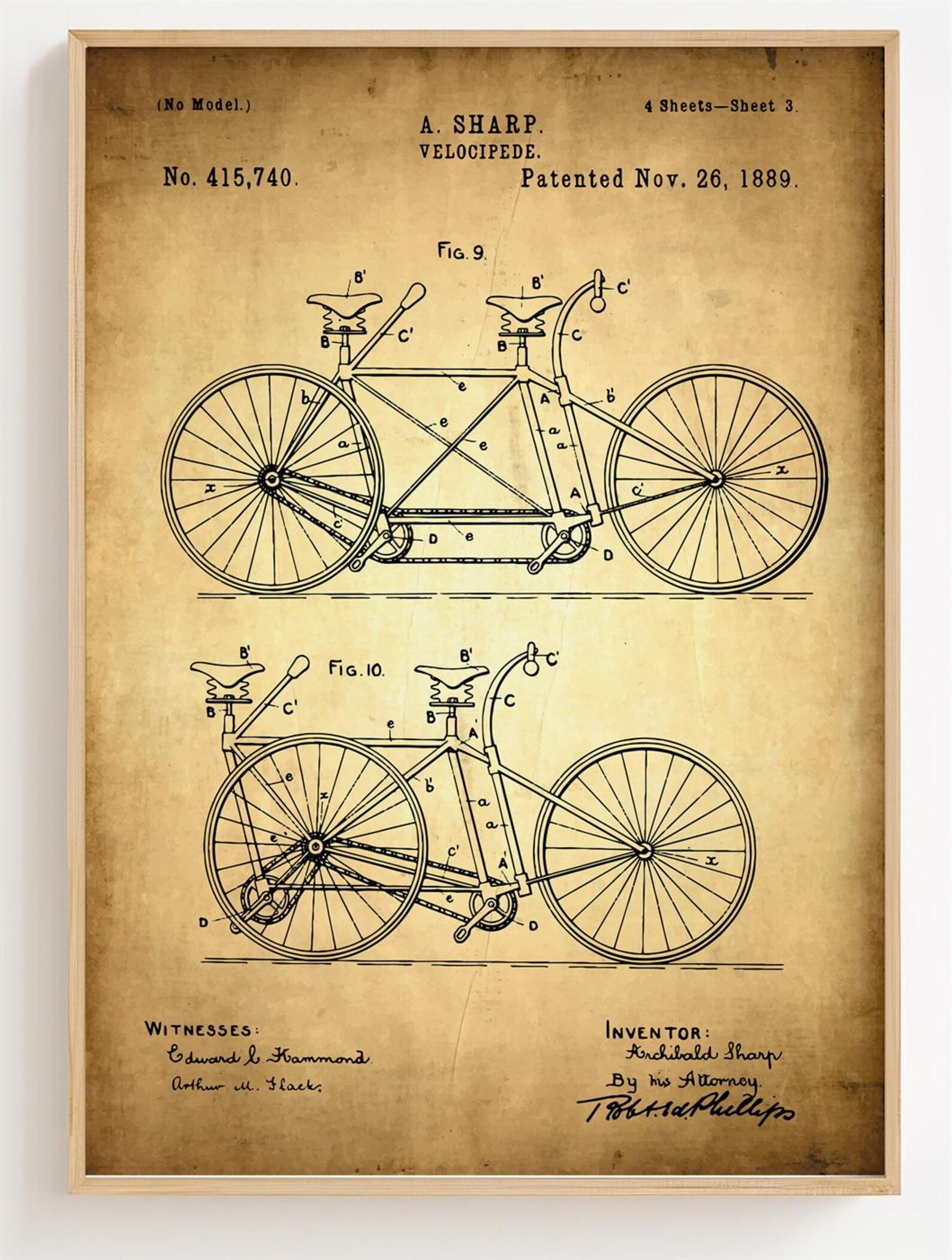 Velocipede Blueprint Poster, Velocipede Patent Wall Art Minimalistic ...