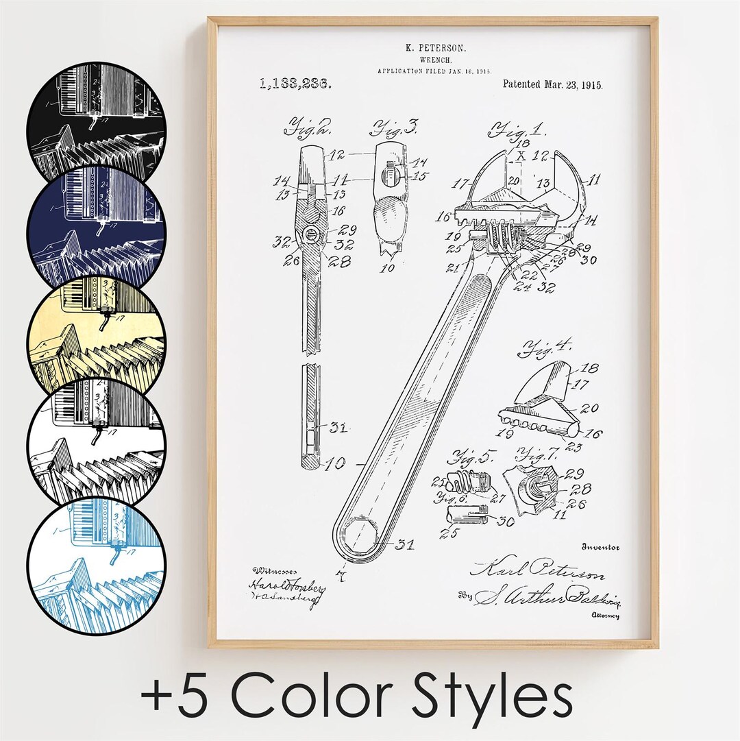 Wrench Blueprint Poster, Wrench Patent Wall Art Minimalistic, Gift ...