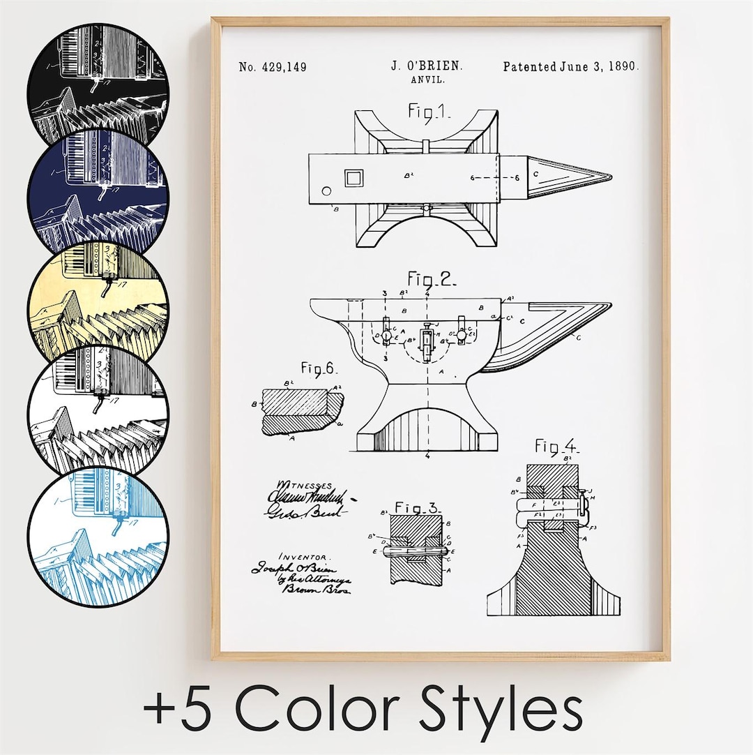 Anvil Blueprint Poster, Anvil Patent Wall Art Minimalistic, Gift Decor ...