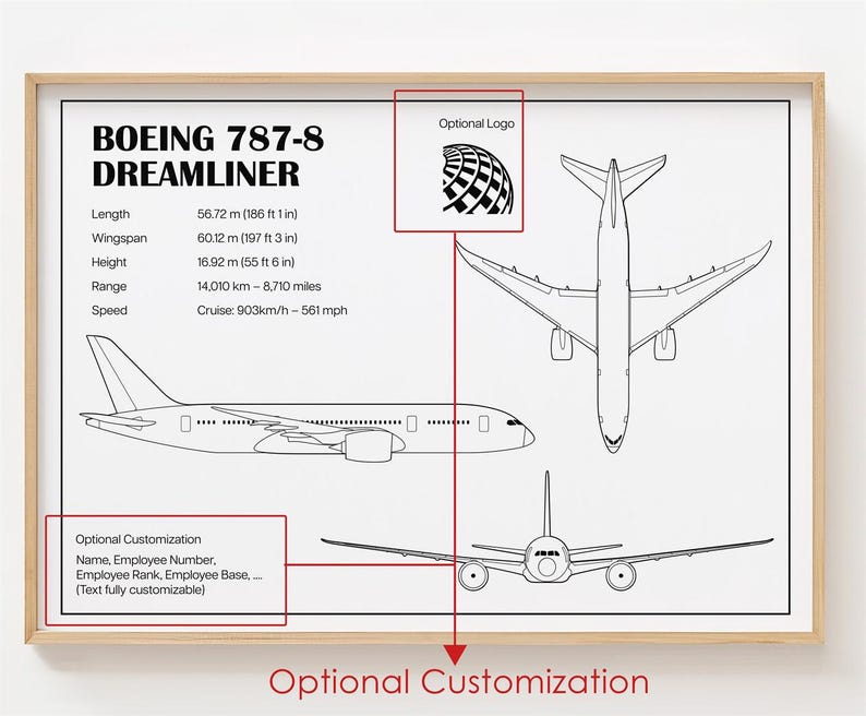 Boeing 787-8 Poster, Boeing 787-8 Print Custom Airplane [UNFRAMED] - Etsy