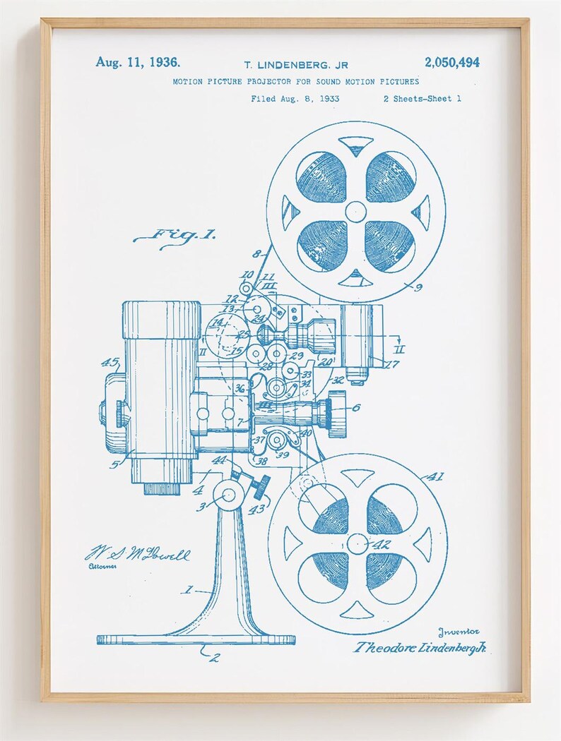 Film Projector Blueprint Poster, Film Projector Patent Wall Art ...