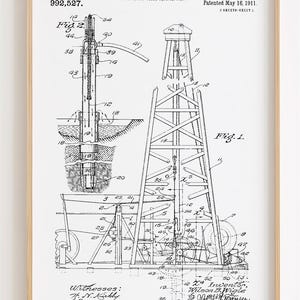 Oil Rig Blueprint Poster, Oil Rig Patent Wall Art Minimalistic, Gift ...