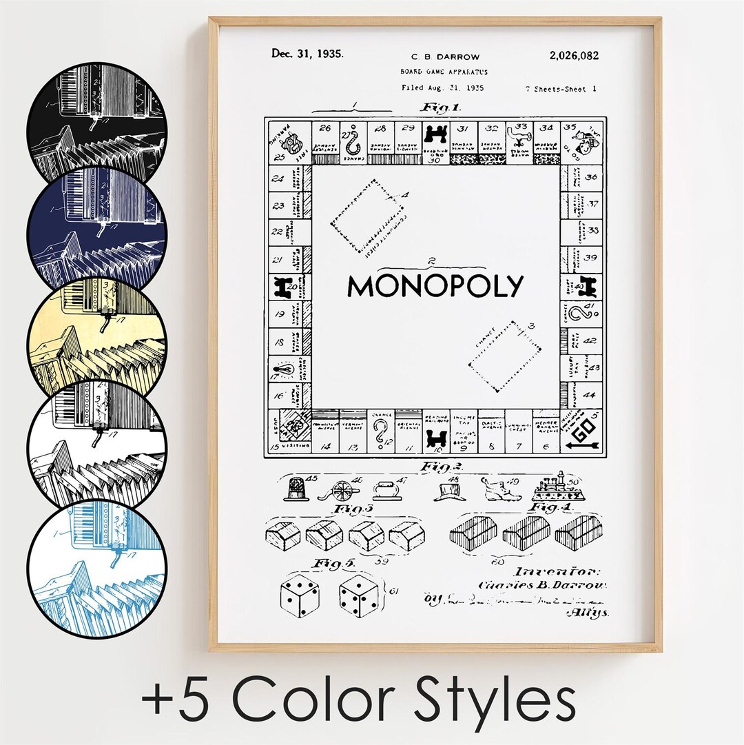 Board Game Monopoly Blueprint Poster, Board Game Monopoly Patent Wall ...