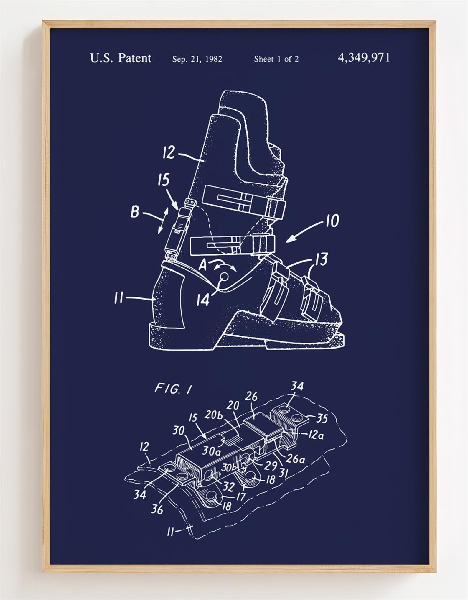 Ski Boots Blueprint Poster, Ski Boots Patent Wall Art Minimalistic ...