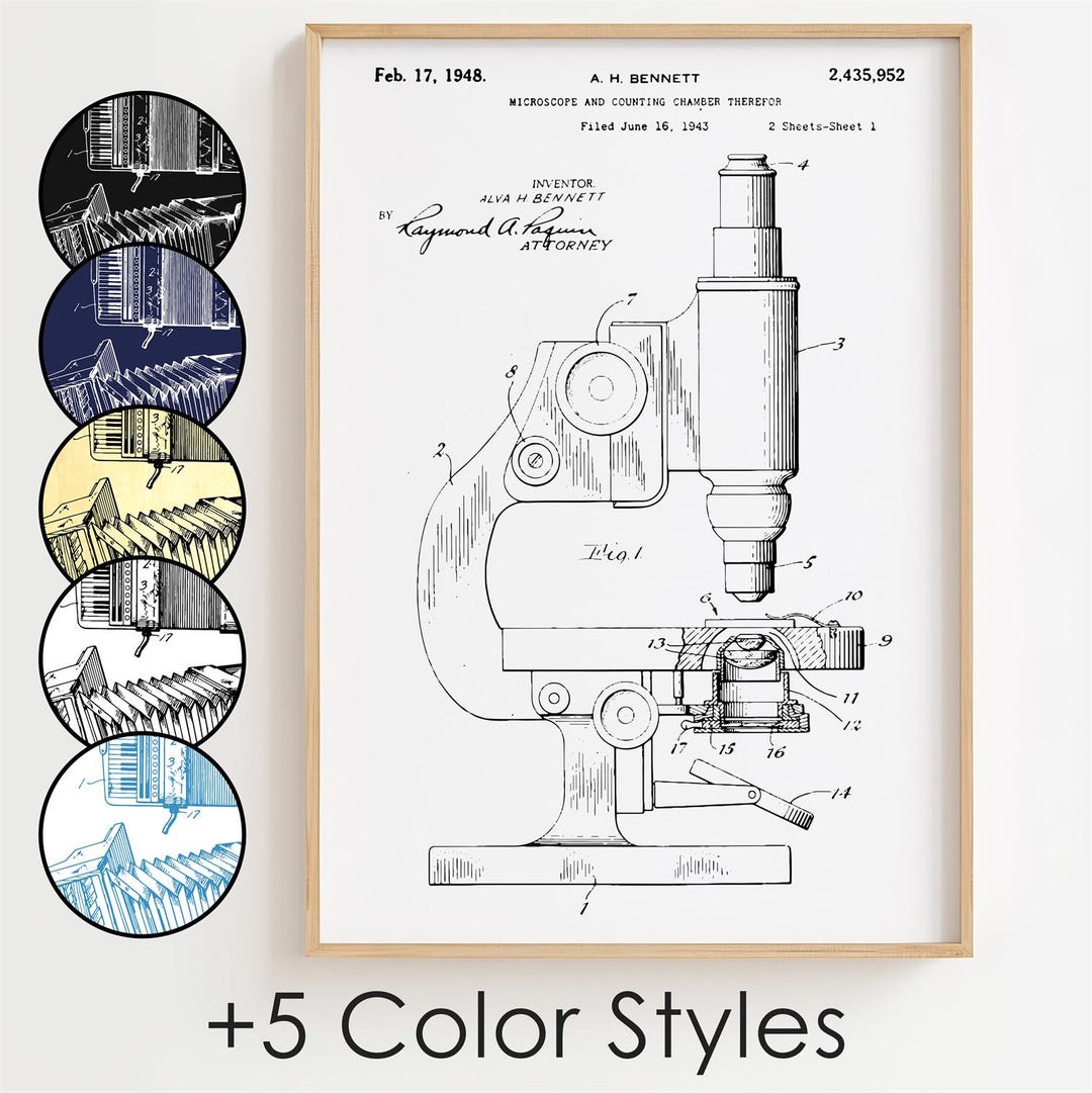 Microscope Blueprint Poster, Microscope Patent Wall Art Minimalistic ...