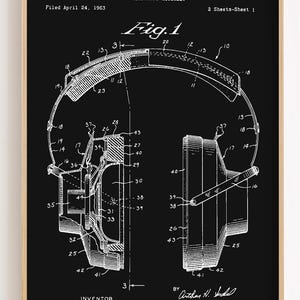 Headphones Blueprint Poster, Headphones Patent Wall Art Minimalistic ...