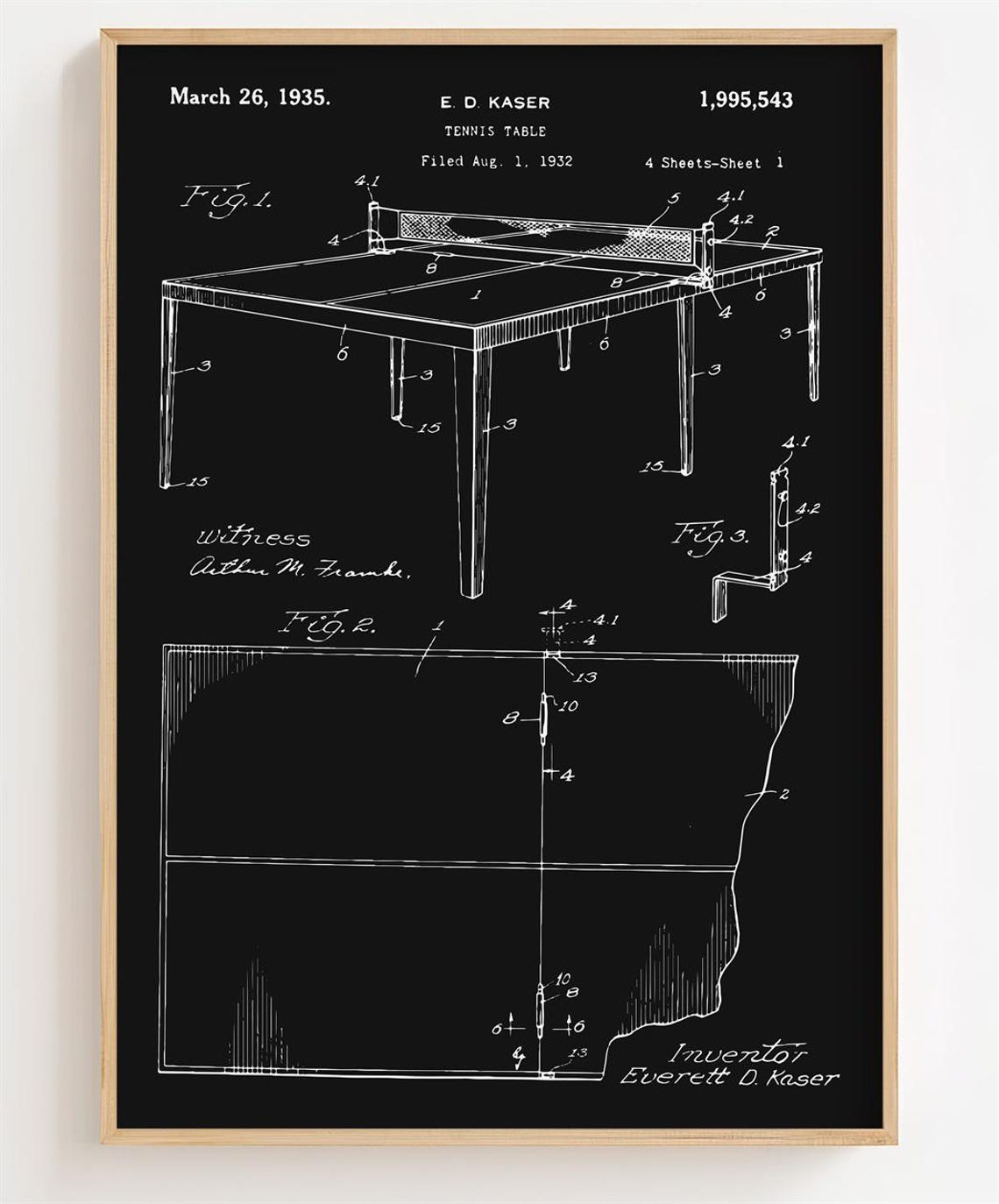 Table Tennis Table Blueprint Poster, Table Tennis Table Patent Wall Art ...