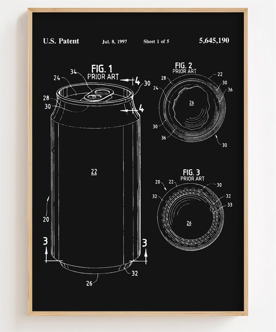 Soda Can Blueprint Poster, Soda Can Patent Wall Art Minimalistic, Gift ...