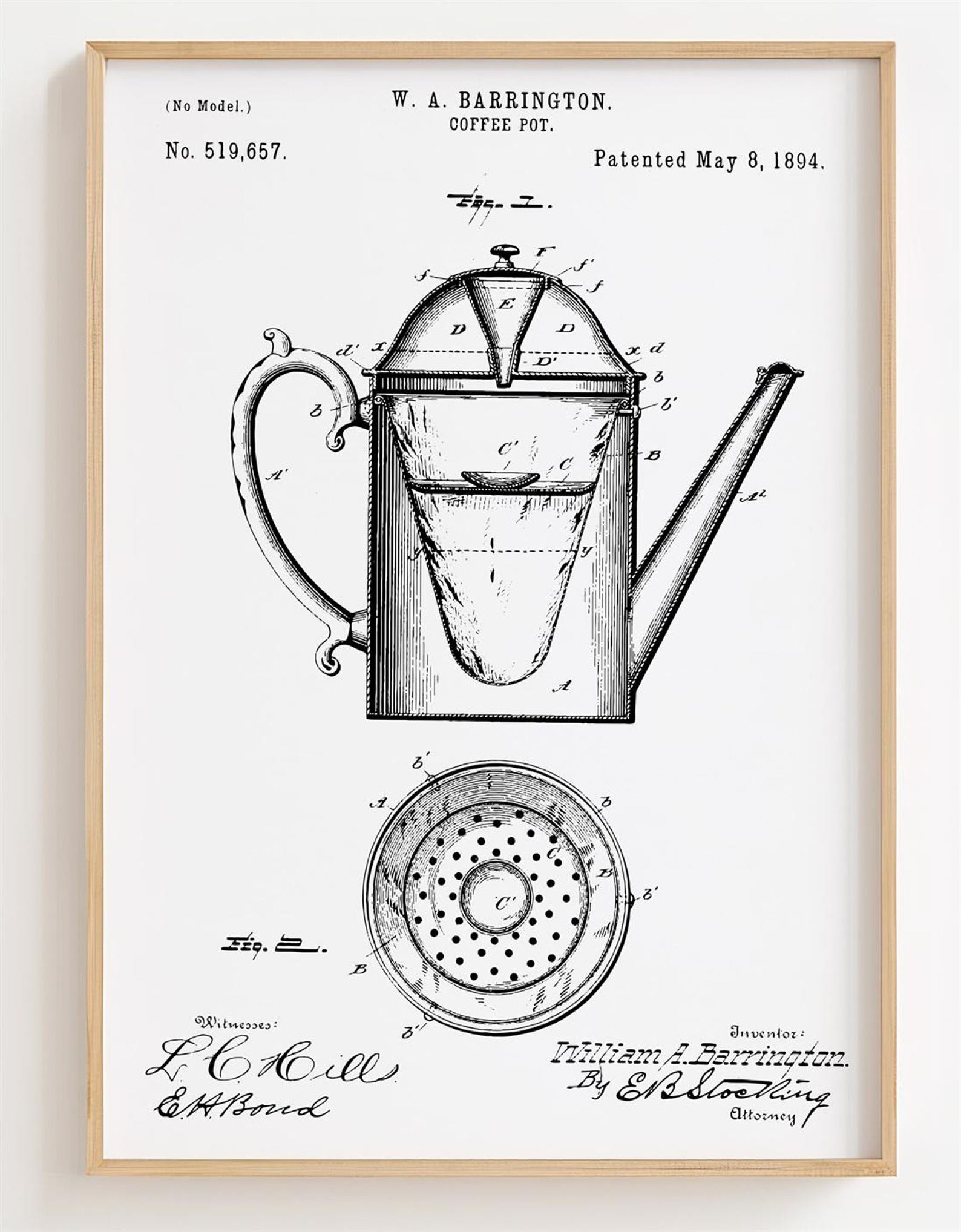 Coffee Pot Blueprint Poster, Coffee Pot Patent Wall Art Minimalistic ...