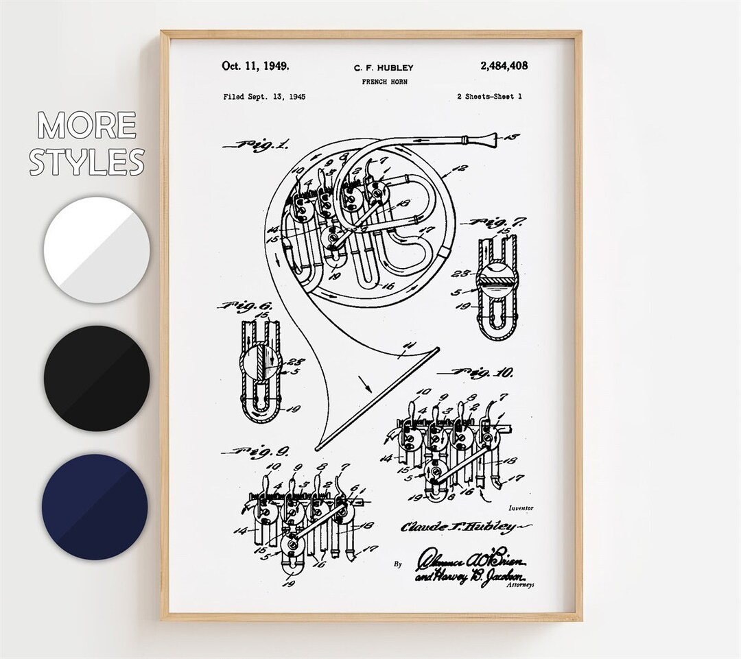 French Horn Blueprint Poster, Patent Wall Art Minimalistic, Gift Decor ...