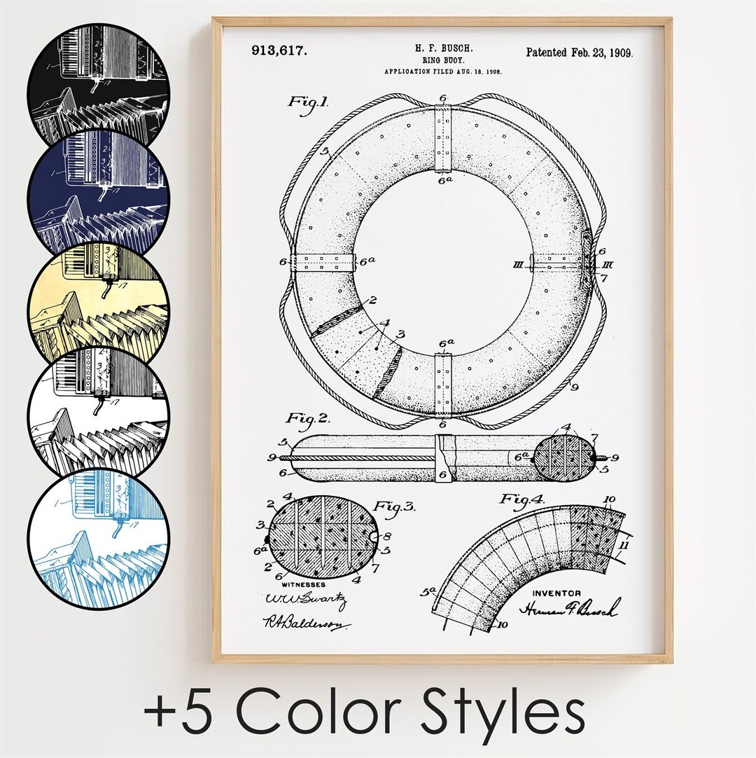 Lifebuoy Blueprint Poster, Lifebuoy Patent Wall Art Minimalistic, Gift ...