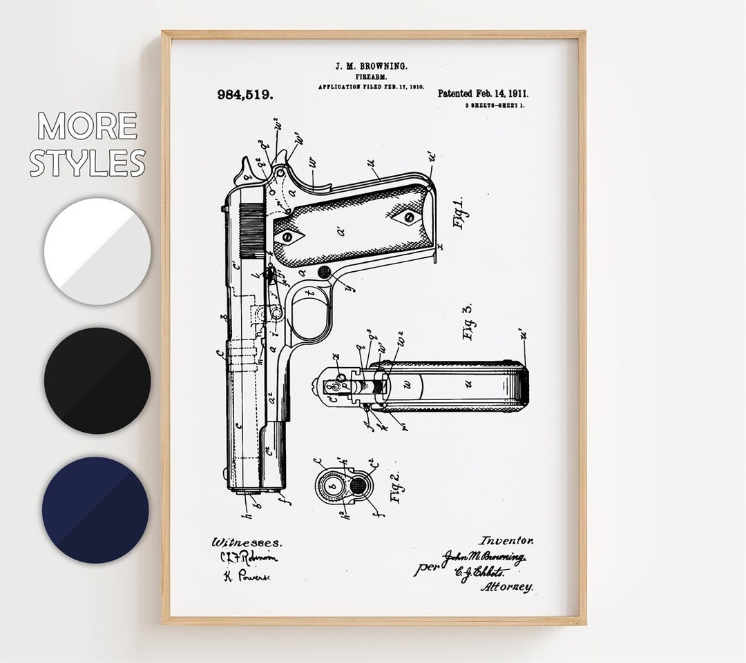 Colt 45 Blueprint Poster, Patent Wall Art Minimalistic, Gift Decor ...