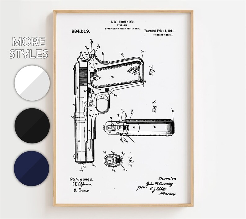 Colt 45 Blueprint Poster, Patent Wall Art Minimalistic, Gift Decor ...