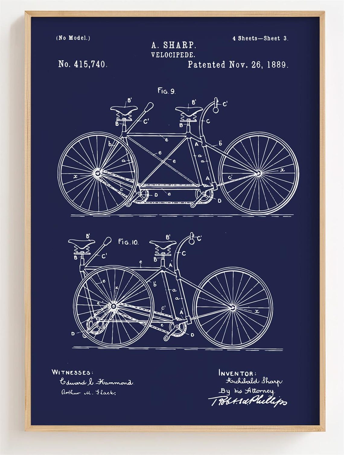 Velocipede Blueprint Poster, Velocipede Patent Wall Art Minimalistic ...