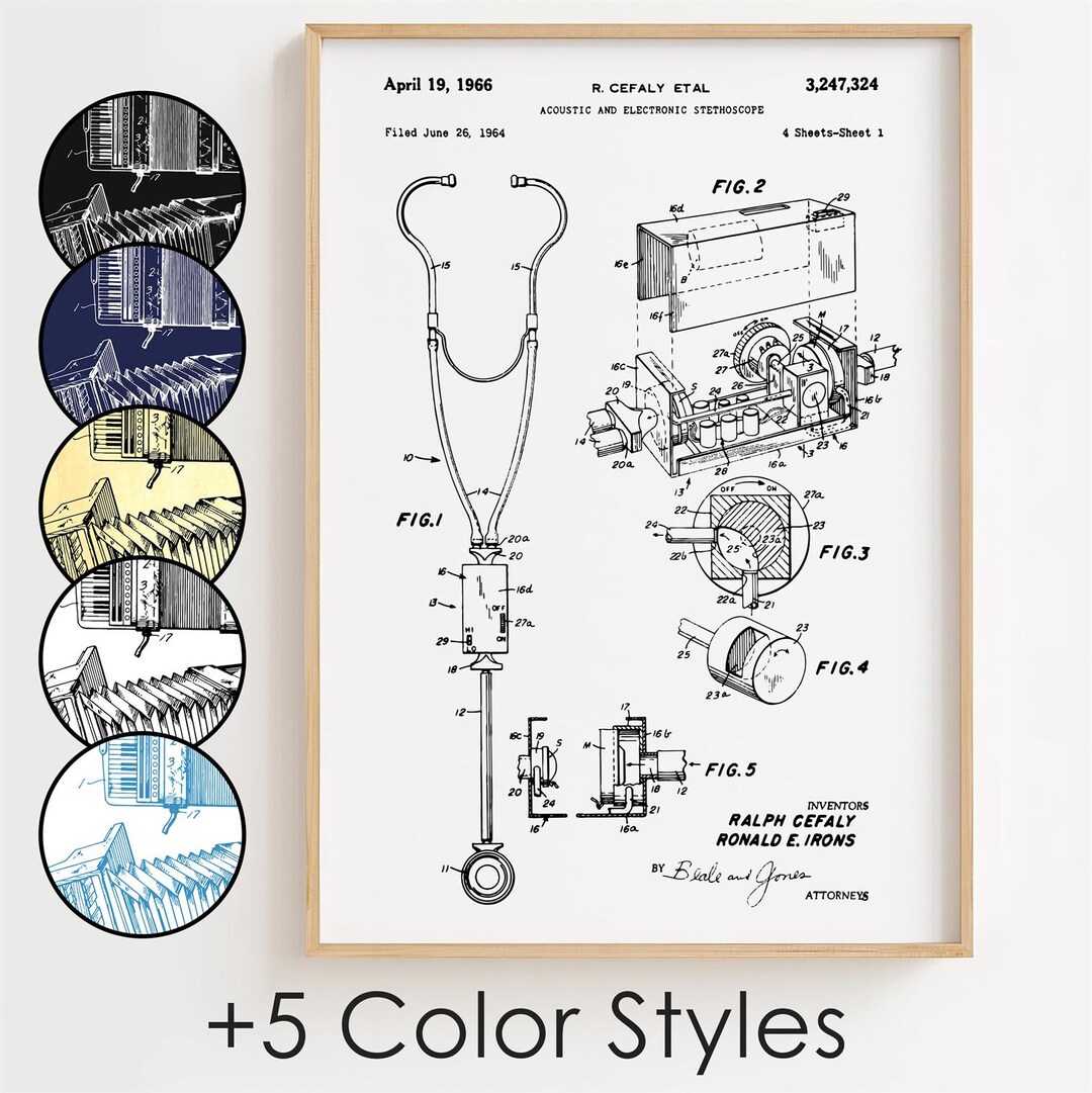 Stethoscope Blueprint Poster, Stethoscope Patent Wall Art Minimalistic ...