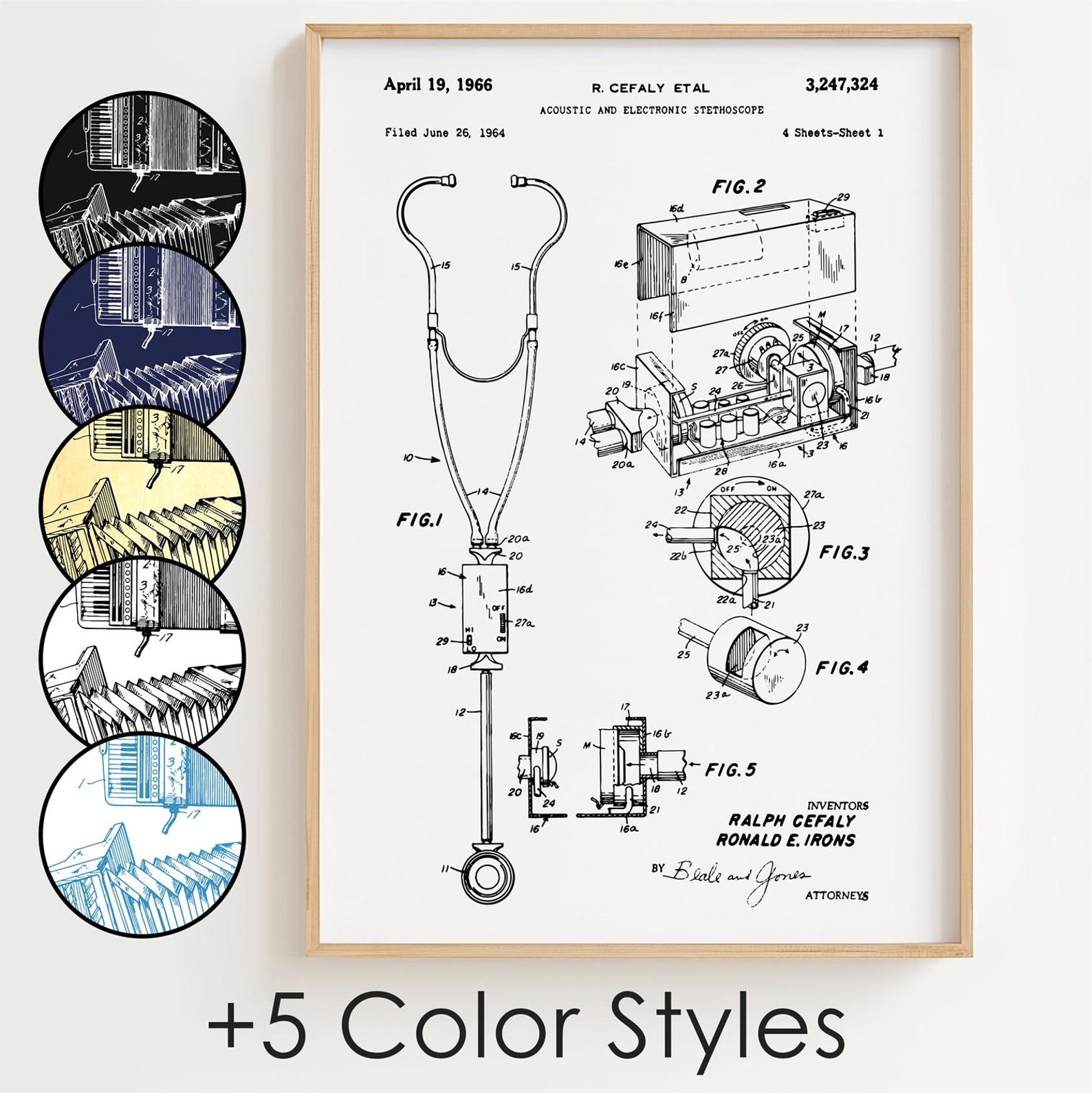 Stethoscope Blueprint Poster, Stethoscope Patent Wall Art Minimalistic ...