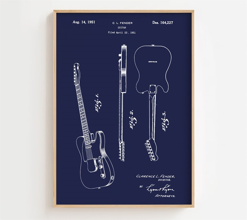 Fender Telecaster Blueprint Poster, Fender Telecaster Patent Wall Art ...