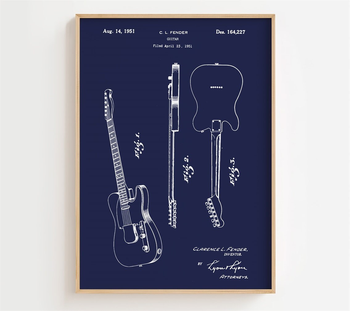 Fender Telecaster Blueprint Poster, Fender Telecaster Patent Wall Art ...