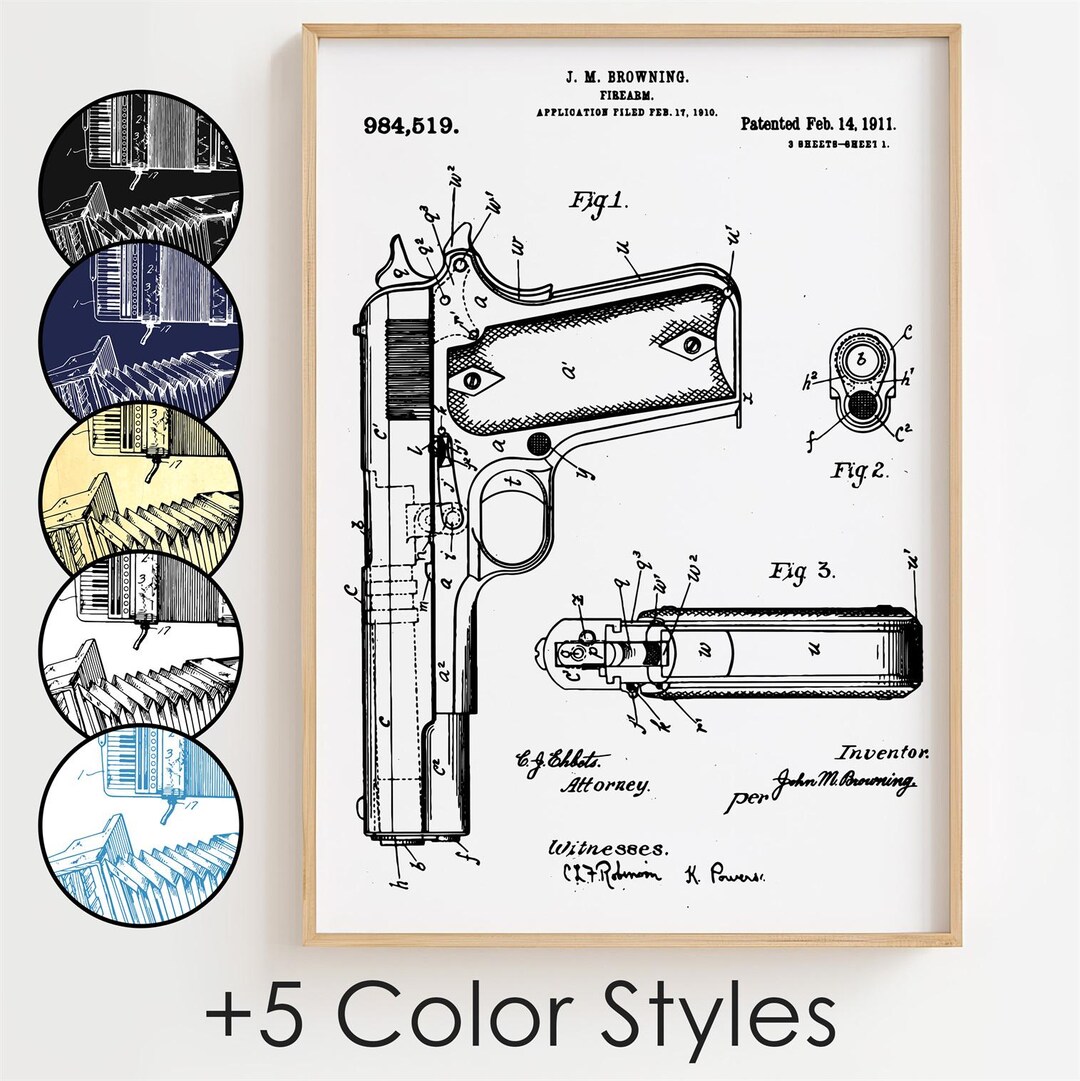 Colt 45 Blueprint Poster, Colt 45 Patent Wall Art Minimalistic, Gift ...