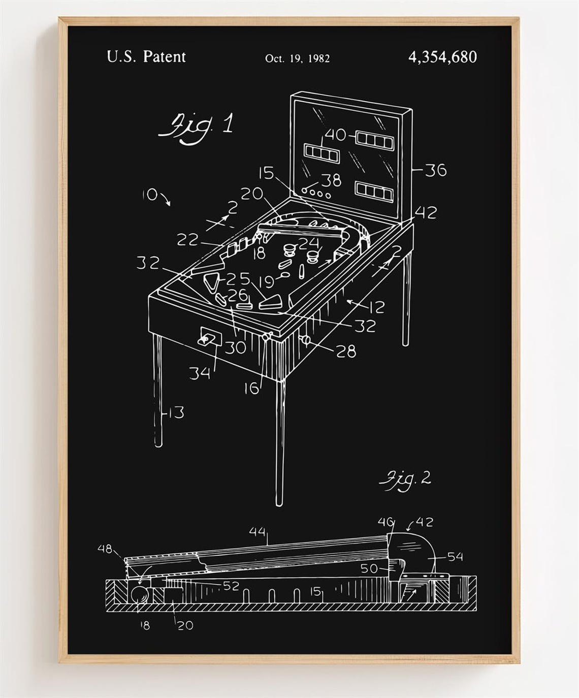 Pinball Machine Blueprint Poster, Pinball Machine Patent Wall Art ...