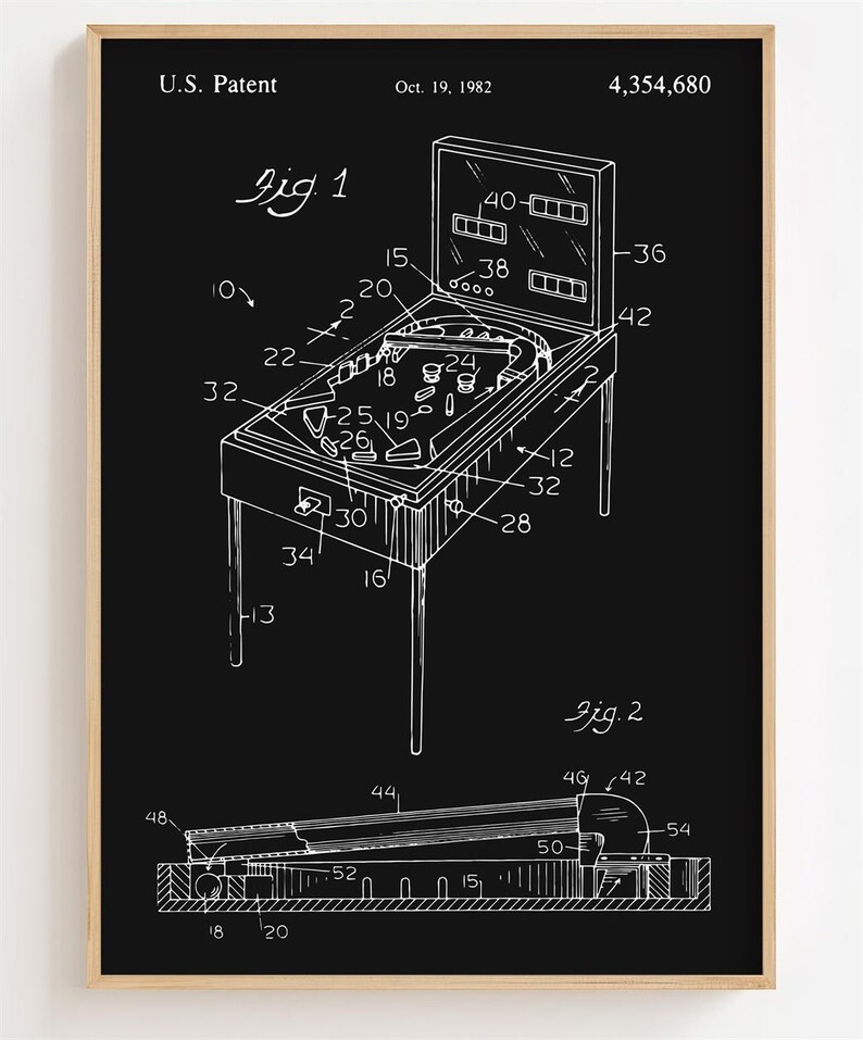 Pinball Machine Blueprint Poster, Pinball Machine Patent Wall Art ...