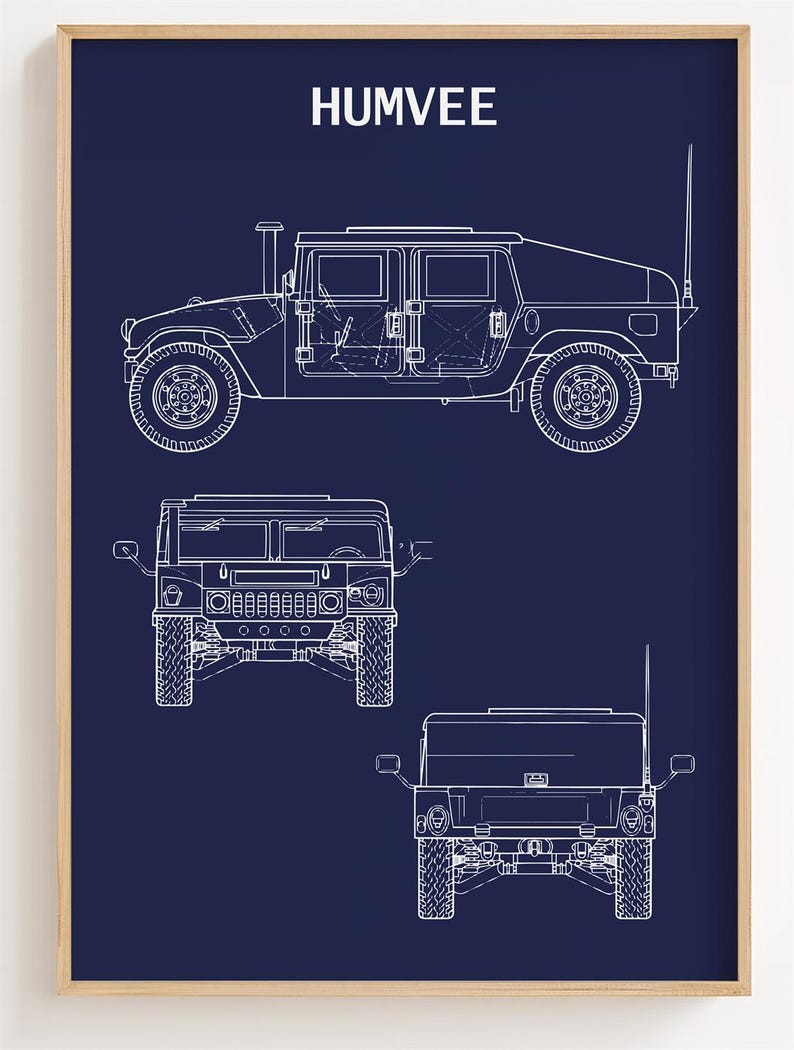 Humvee Blueprint Poster, Humvee Patent Wall Art Minimalistic, Gift ...