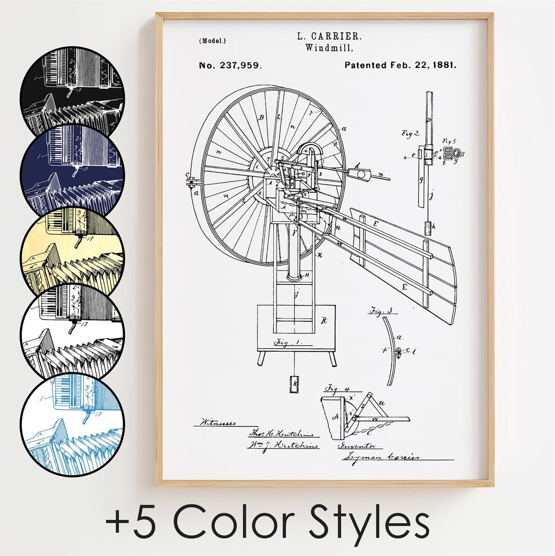 Windmill Blueprint Poster, Windmill Patent Wall Art Minimalistic, Gift ...