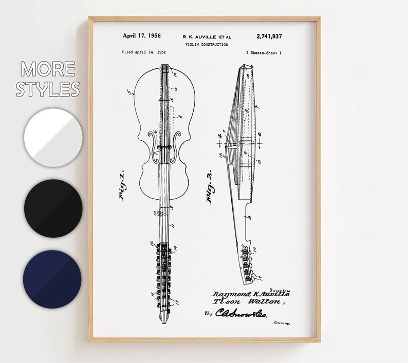 Violin Blueprint Poster, Patent Wall Art Minimalistic, Gift Decor ...