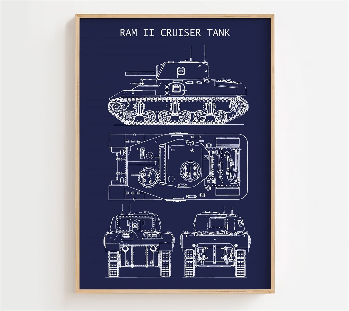 RAM II Cruiser Tank Blueprint Poster, Patent Wall Art Minimalistic ...