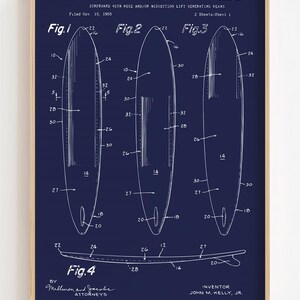 Surfboard Blueprint Poster, Surfboard Patent Wall Art Minimalistic ...