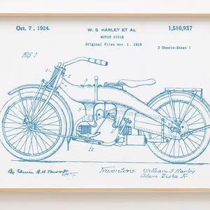 Motorcycle Blueprint Poster, Motorcycle Patent Wall Art Minimalistic ...