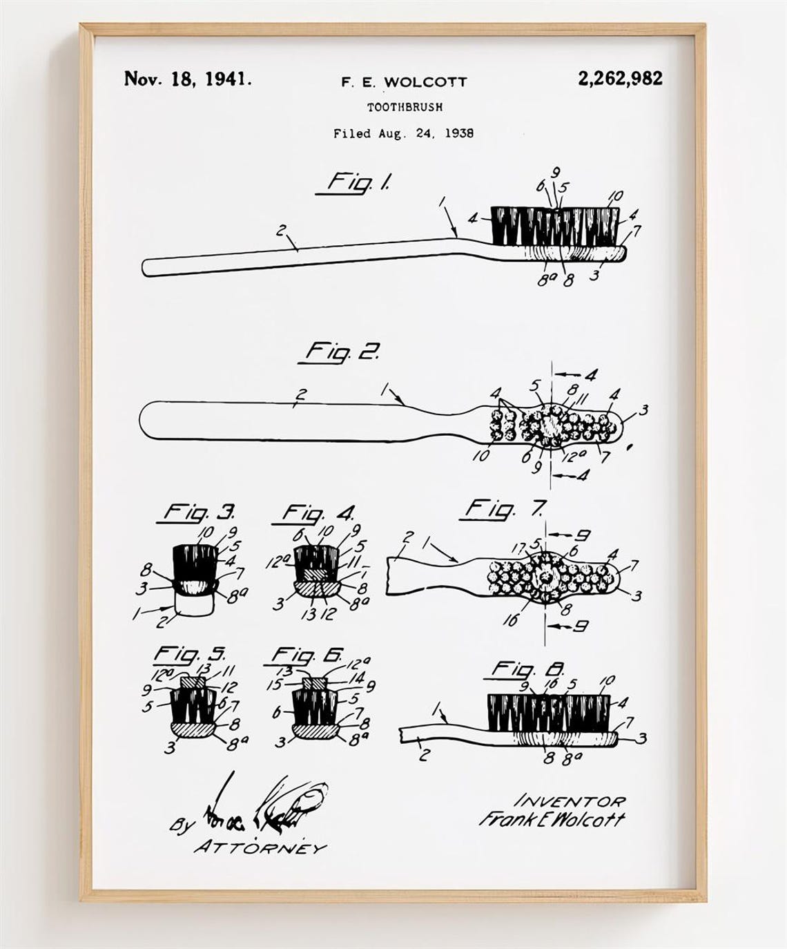 Toothbrush Blueprint Poster, Toothbrush Patent Wall Art Minimalistic ...